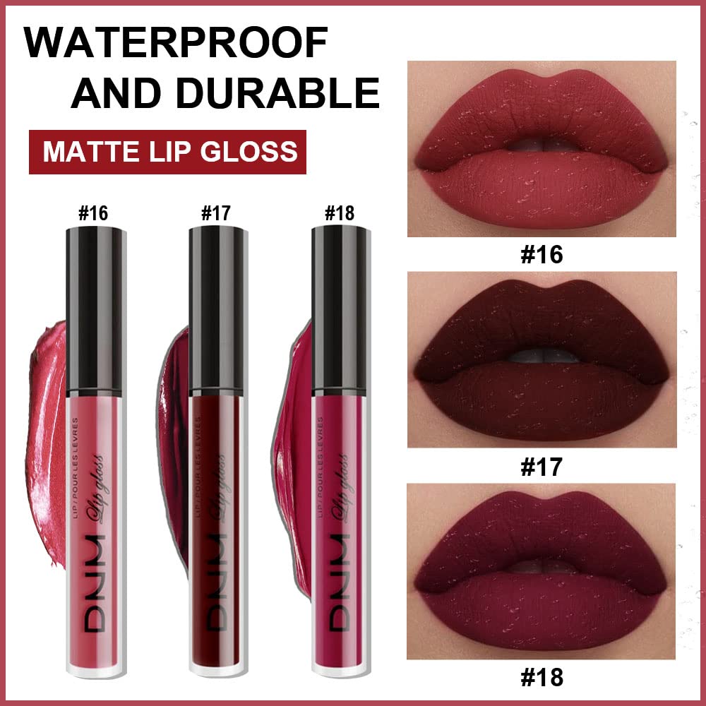 evpct 3Pcs Dark Red Purple Matte 24-hour Liquid Lipstick Sets,DNM Matte Lipstick Lip Stain Long Lasting 24 Smudge Waterproof Lip Gloss Gift Set Matt Lipsticks Set Matt Liquid Women Makeup Lipstick 06