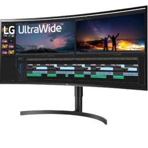 LG 38” QHD+ IPS Curved UltraWide Monitor (3840x1600) with HDR10, Dynamic Active Sync, Black Stabilizer, Flicker Safe, Reader Mode, Onscreen Control & Ergonomic Design (38BN75C-B) (Renewed)