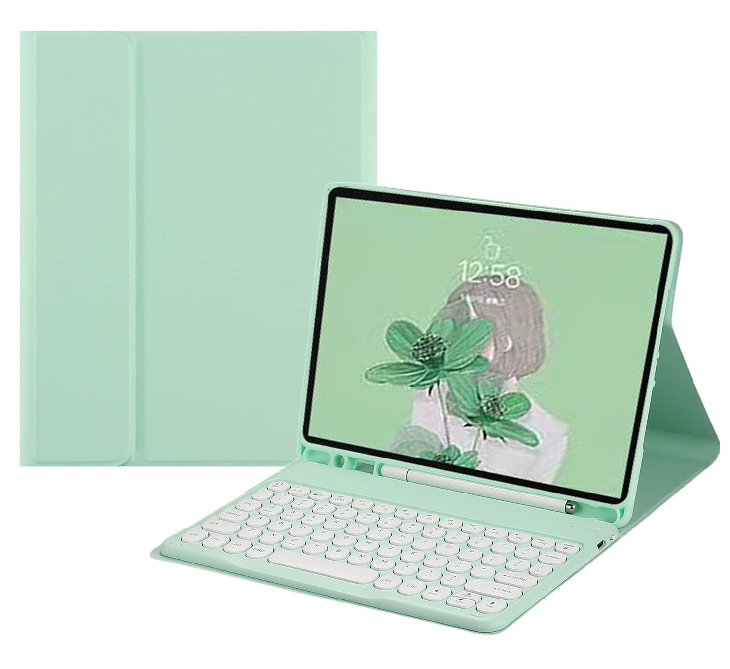 Color Keyboard for Samsung Galaxy Tab S8 11'' 2022 / S7 2020 11 Inch Keyboard Case Cute Round Key Wireless Detachable Bluetooth Keyboard Cover with S Pen Holder (MintGreen)