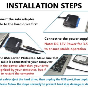 VCOM SATA to USB Adapter, USB 3.0 to SATA Cable for 3.5 2.5 Inch SSD HDD SATA III Hard Drive Disk, Support UASP Compatible with USB 1.1/2.0/3.0 (with External 12V/2A Power)