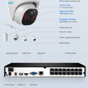 REOLINK 4K PoE Security Camera System, Smart Person/Vehicle Detection Wired Outdoor Indoor PoE Kit with 4TB HDD, RLK16-800D8 Bundle with PTZ Outdoor Camera RLC-823A