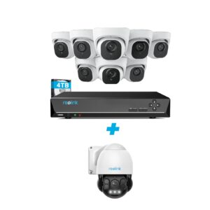 reolink 4k poe security camera system, smart person/vehicle detection wired outdoor indoor poe kit with 4tb hdd, rlk16-800d8 bundle with ptz outdoor camera rlc-823a