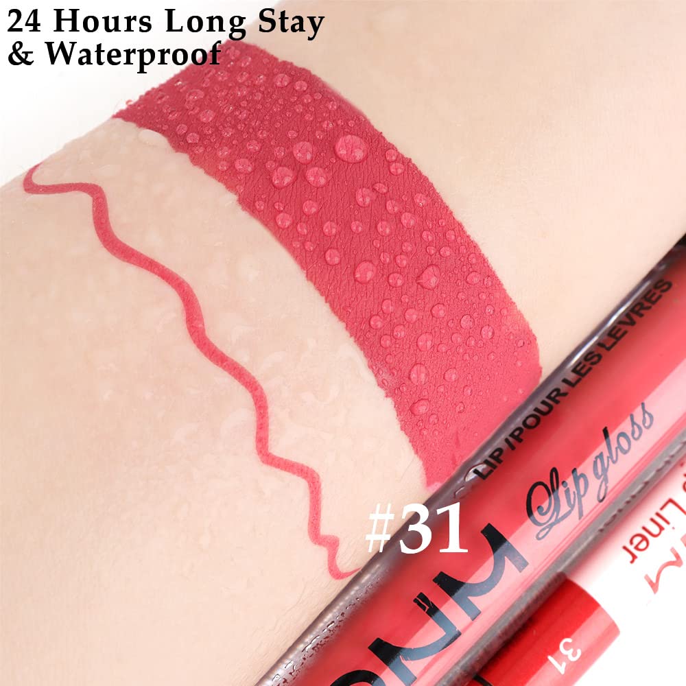 AMY'S DIARY 2pcs Matte Red Lip Liner and Lipstick Makeup Set, Liquid Lipstick 24H and Lip Liner Set Matt Liquid Lips Make Up Waterproof Long Lasting Lipstick Matte Kit with Lip liners kit (07)