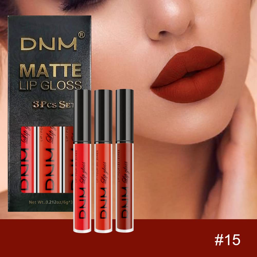 AMY'S DIARY 3Pcs Dark Red Matte 24 hour Liquid Lipstick Sets,Matte Lip Stain Long Lasting 24 Smudge Waterproof Lip Gloss Gift Makeup Set Lipstick for Women Lippies (06)