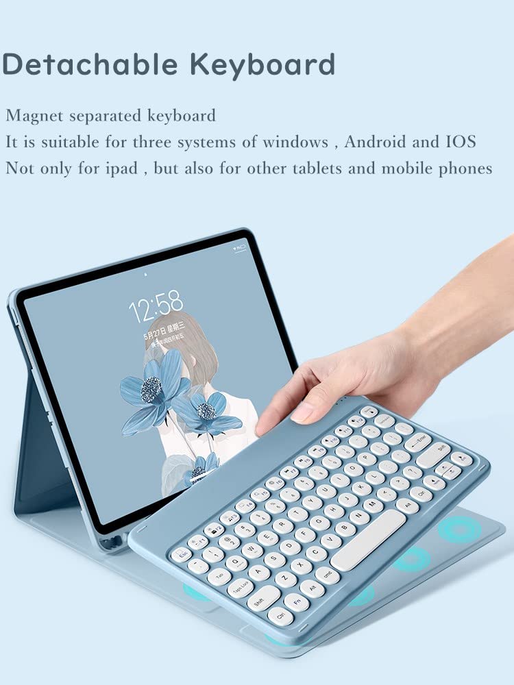 Color Keyboard for Samsung Galaxy Tab S8 11'' 2022 / S7 2020 11 Inch Keyboard Case Cute Round Key Wireless Detachable Bluetooth Keyboard Cover with S Pen Holder (MintGreen)