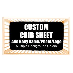 amapark custom fitted crib sheet,personalized with name photo logo mattress sheet for standard crib size, microfiber silky soft toddler mattress sheet, 28"x 52"x 8",sheet for boys girls,black