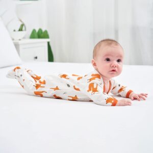 LAT 3 Pcs Infant Girls Boys Footie Onesies Sleeper Newborn Cotton Sleepwear Outfits (Orange fox + Raindrops, S (56cm))