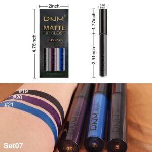 evpct 3Pcs Dark Black Purple Blue Matte Liquid Lipstick Halloween for Women Long Lasting Smudge Proof DNM Black 24 Hours Original Lip Liner and Lipstick Stain Makeup Set labial mate larga duracion 24