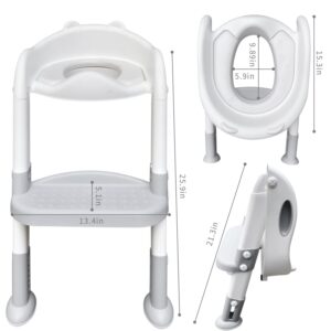 Potty Training Toilet Seat for Kids with Step Stool Ladder, Toddlers Comfortable Toilet Chair with Anti-Slip Pads and Safe Handle, Soft Cushion Toilet Training Seat for Boys Girls (White)