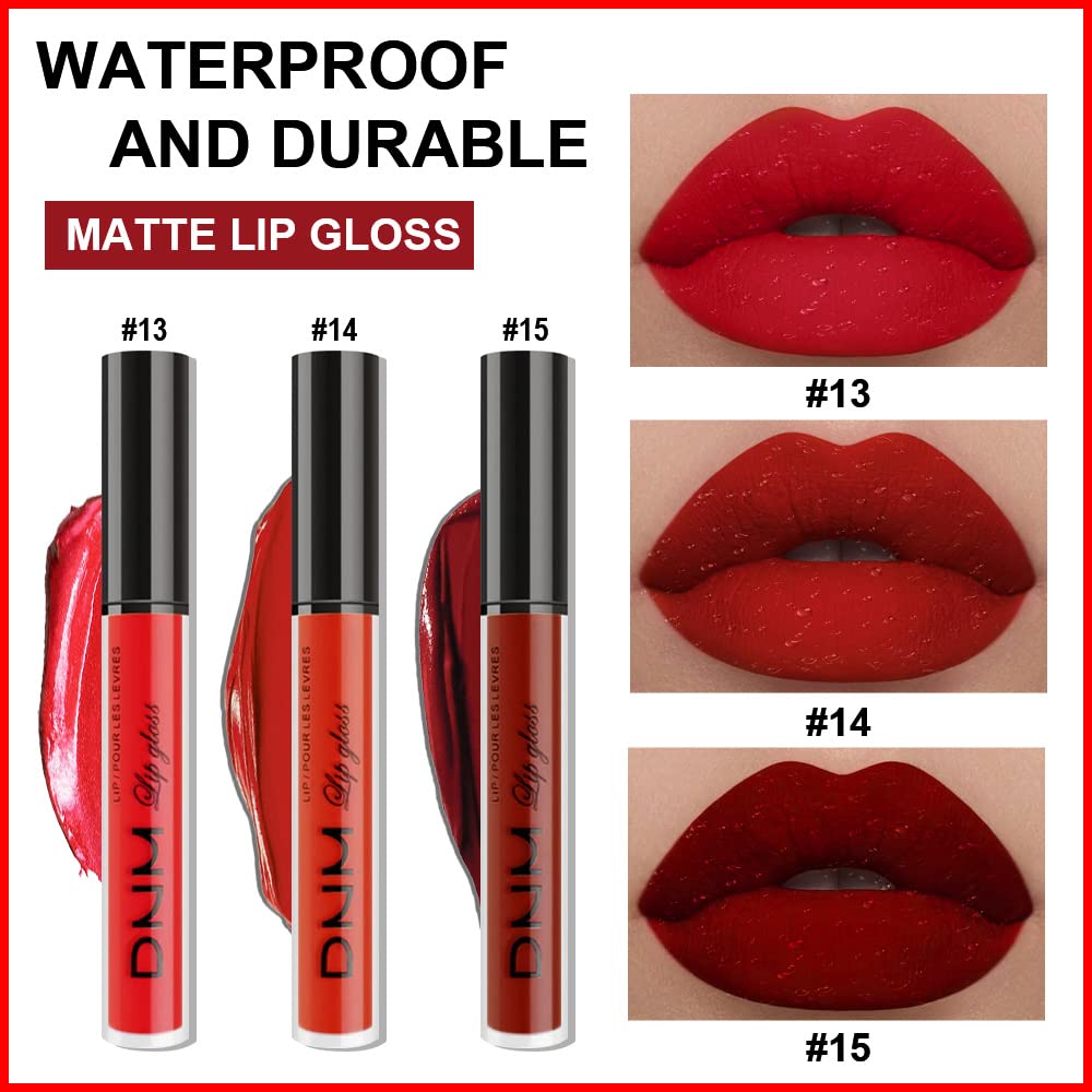 AMY'S DIARY 3Pcs Dark Red Matte 24 hour Liquid Lipstick Sets,Matte Lip Stain Long Lasting 24 Smudge Waterproof Lip Gloss Gift Makeup Set Lipstick for Women Lippies (06)