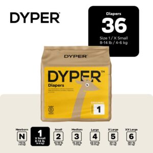 DYPER Baby Diapers Size 1 | Honest Ingredients | Cloth Alternative | Day & Overnight | Made with Plant-Based* Materials | Hypoallergenic