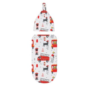 rongyuan dog firefighter newborn baby swaddle blanket with beanie hat sets cute printed receiving sleeping bag, one size