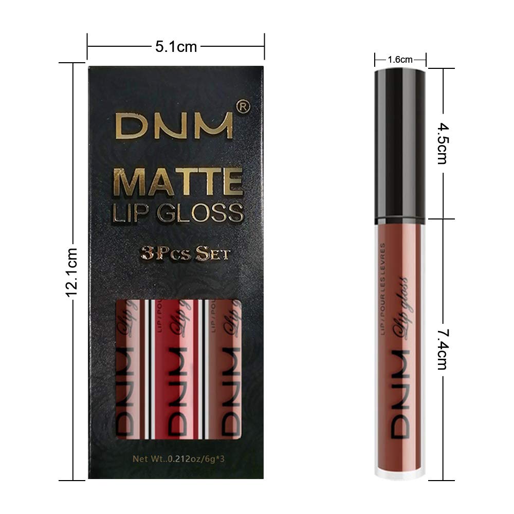 AMY'S DIARY 3Pcs Dark Red Brown Matte 24-Hour Liquid Lipstick Sets, Permanent Stay On Lipstick Lip Set Smudge Proof Matte Labial Mate For Women 24 Horas Originales(Set02)