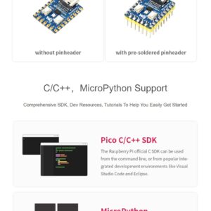 Coolwell RP2040-Zero Based On Raspberry Pi Microcontroller RP2040, Low-Cost, High-Performance Pico-Like MCU Board, USB-C Connector with Pre-soldered Header