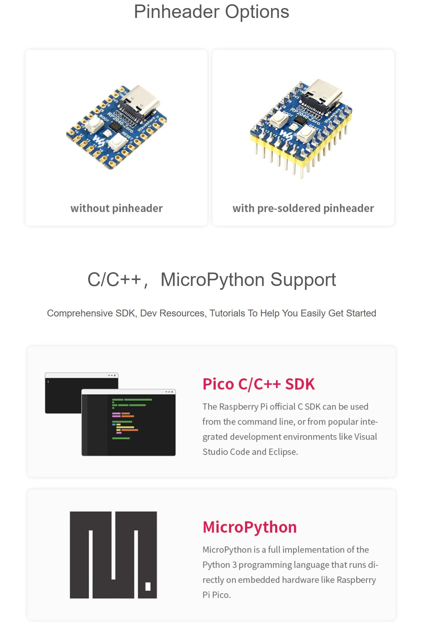 Coolwell RP2040-Zero Based On Raspberry Pi Microcontroller RP2040, Low-Cost, High-Performance Pico-Like MCU Board, USB-C Connector with Pre-soldered Header