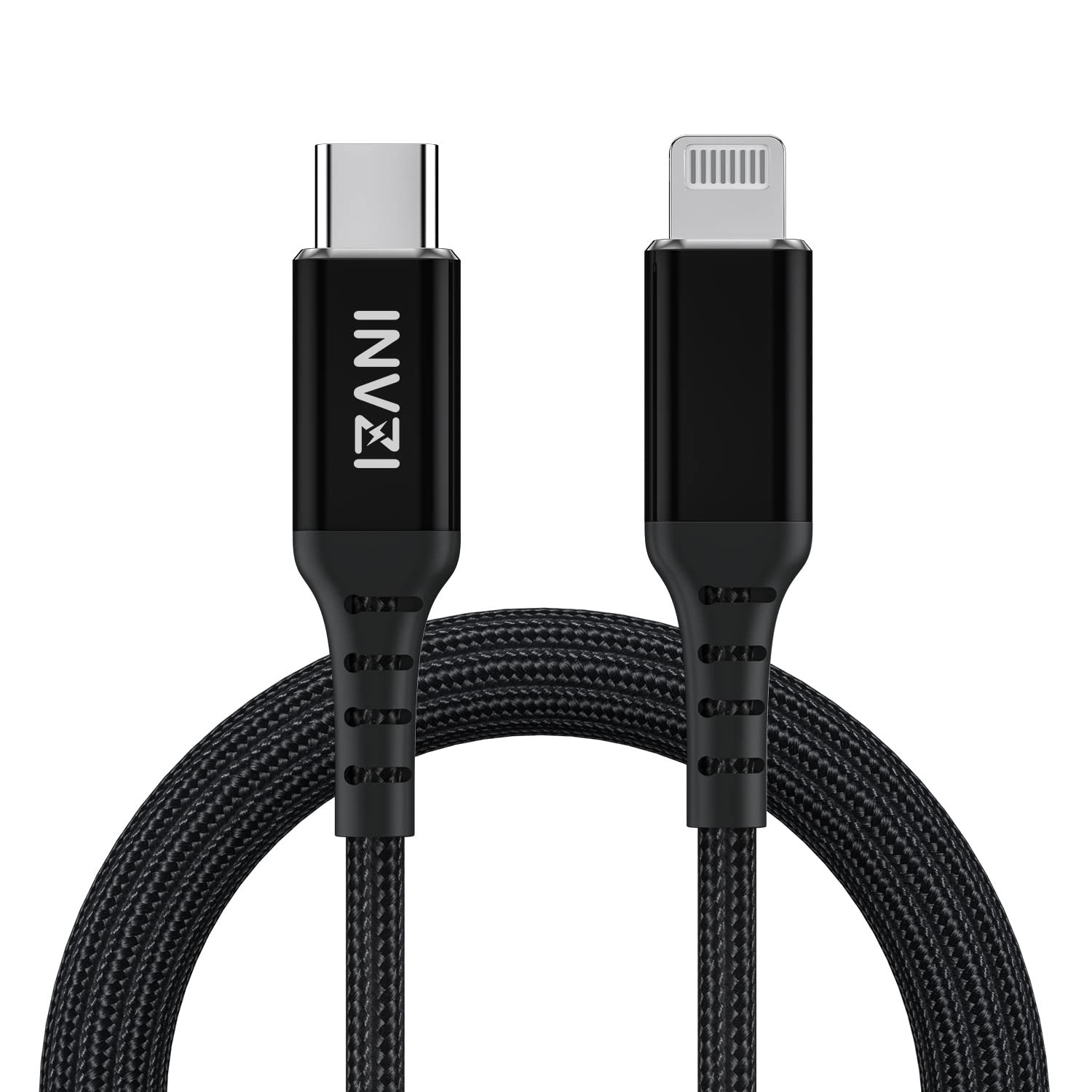 INVZI USB C to Lightning Cable with MFi Certified, iPhone Fast Charger 6.6ft Nylon Braided Cable for iPhone 16 Pro Max/Pro/Mini, iPhone 15 Pro Max, iPad 9, 8, Airpods Pro and More