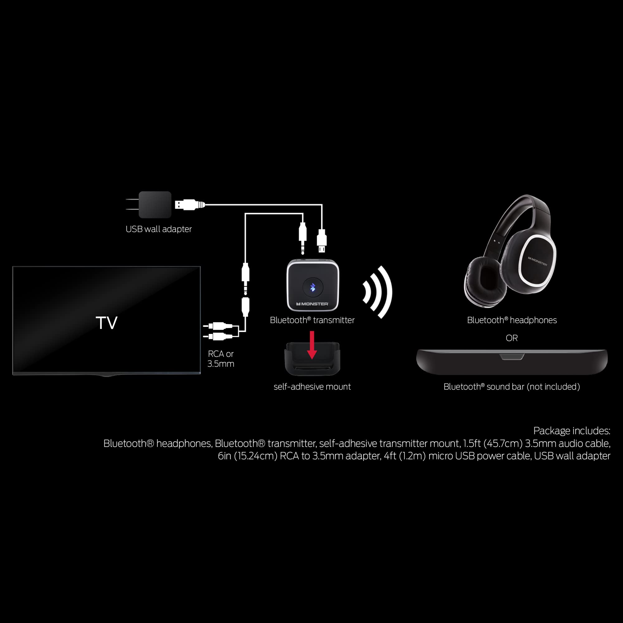 XTREME DIGITAL LIFESTYLE ACCESSORIES Monster HDTV Wireless Headphones Kit with Bluetooth Transmitter, Stream TV Gaming and Music, Over The Ear Headphones, 33 feet Away