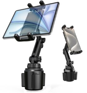 kolasels cup holder tablet mount for car, 360° adjustable ipad cup holder mount, cup holder tablet holder for truck, compatible with ipad pro air mini, galaxy tabs, 4.7-12.9" tablet & phone