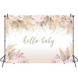 Mocsicka Boho Baby Shower Backdrop for Girl Floral Baby Girl Baby Shower Background Pink Pampas Grass It's a Girl Baby Shower Party Cake Table Decoration Photo Booth Props (7x5ft)