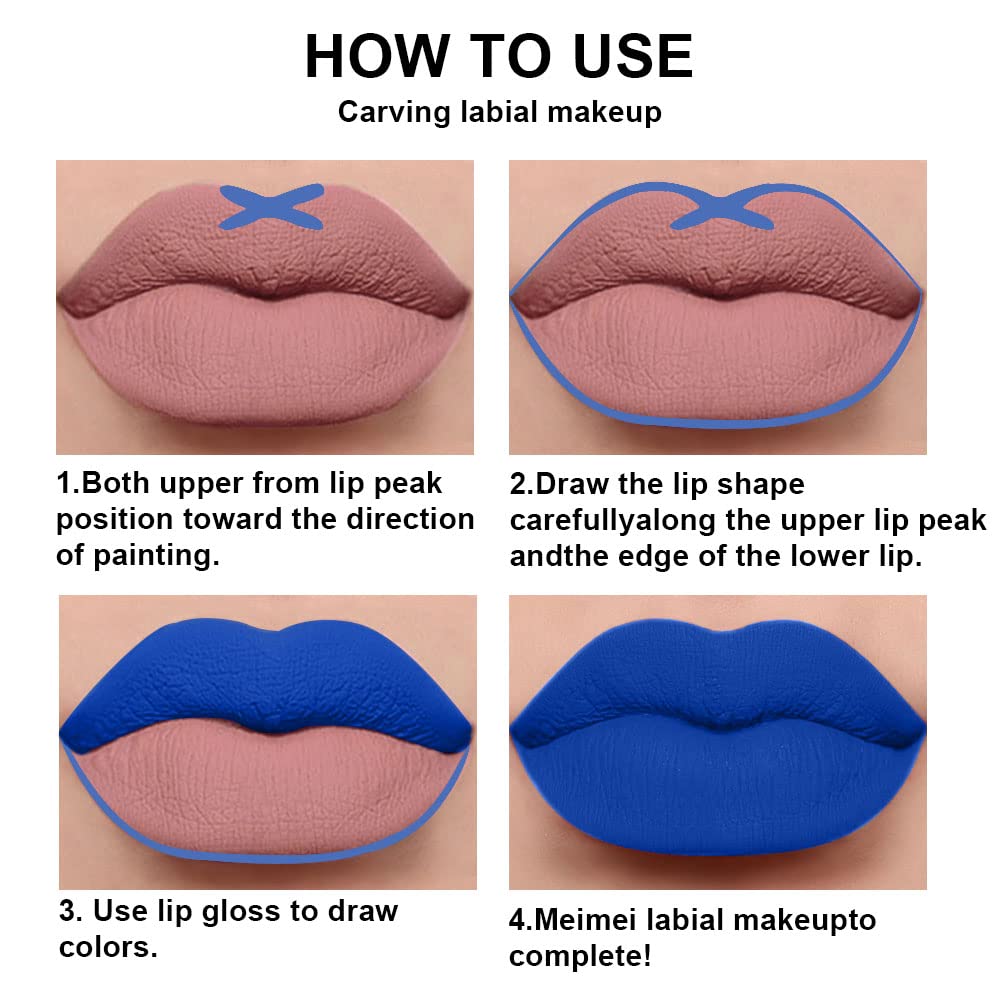 AMY'S DIARY 2pcs Blue Matte Lip Liner and Lipstick Makeup Set, Liquid Lipstick 24H and Lip Liner Set Matt Liquid Lips Make Up Waterproof Long Lasting Lipstick Matte Kit with Lip liner (08)