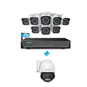 reolink 4k security camera system, smart person vehicle detection wired outdoor indoor poe kit, rlk16-800b8 bundle with ptz poe camera rlc-823a