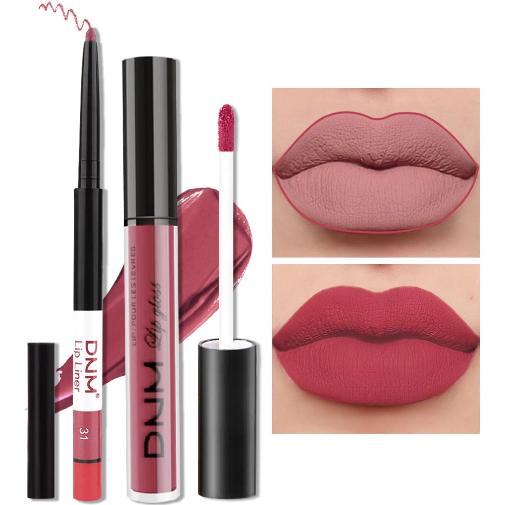 AMY'S DIARY 2pcs Matte Red Lip Liner and Lipstick Makeup Set, Liquid Lipstick 24H and Lip Liner Set Matt Liquid Lips Make Up Waterproof Long Lasting Lipstick Matte Kit with Lip liners kit (07)