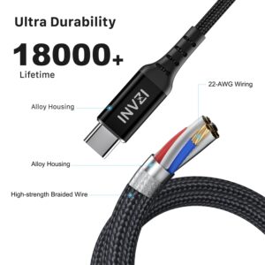 INVZI USB C to Lightning Cable with MFi Certified, iPhone Fast Charger 6.6ft Nylon Braided Cable for iPhone 16 Pro Max/Pro/Mini, iPhone 15 Pro Max, iPad 9, 8, Airpods Pro and More