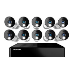 night owl 16 channel bluetooth video home security camera system with (10) wired 1080p hd indoor/outdoor spotlight cameras with audio and 1tb hard drive (expandable up to 16 cameras)