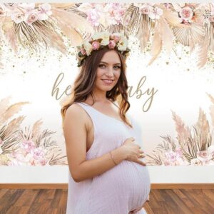 Mocsicka Boho Baby Shower Backdrop for Girl Floral Baby Girl Baby Shower Background Pink Pampas Grass It's a Girl Baby Shower Party Cake Table Decoration Photo Booth Props (7x5ft)