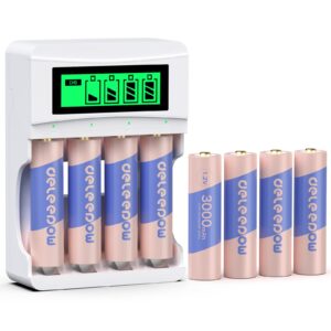 deleepow aa rechargeable batteries 1.2v aa batteries 8-pack nimh double a batteries 3000mah 1200 cycles with lcd charger