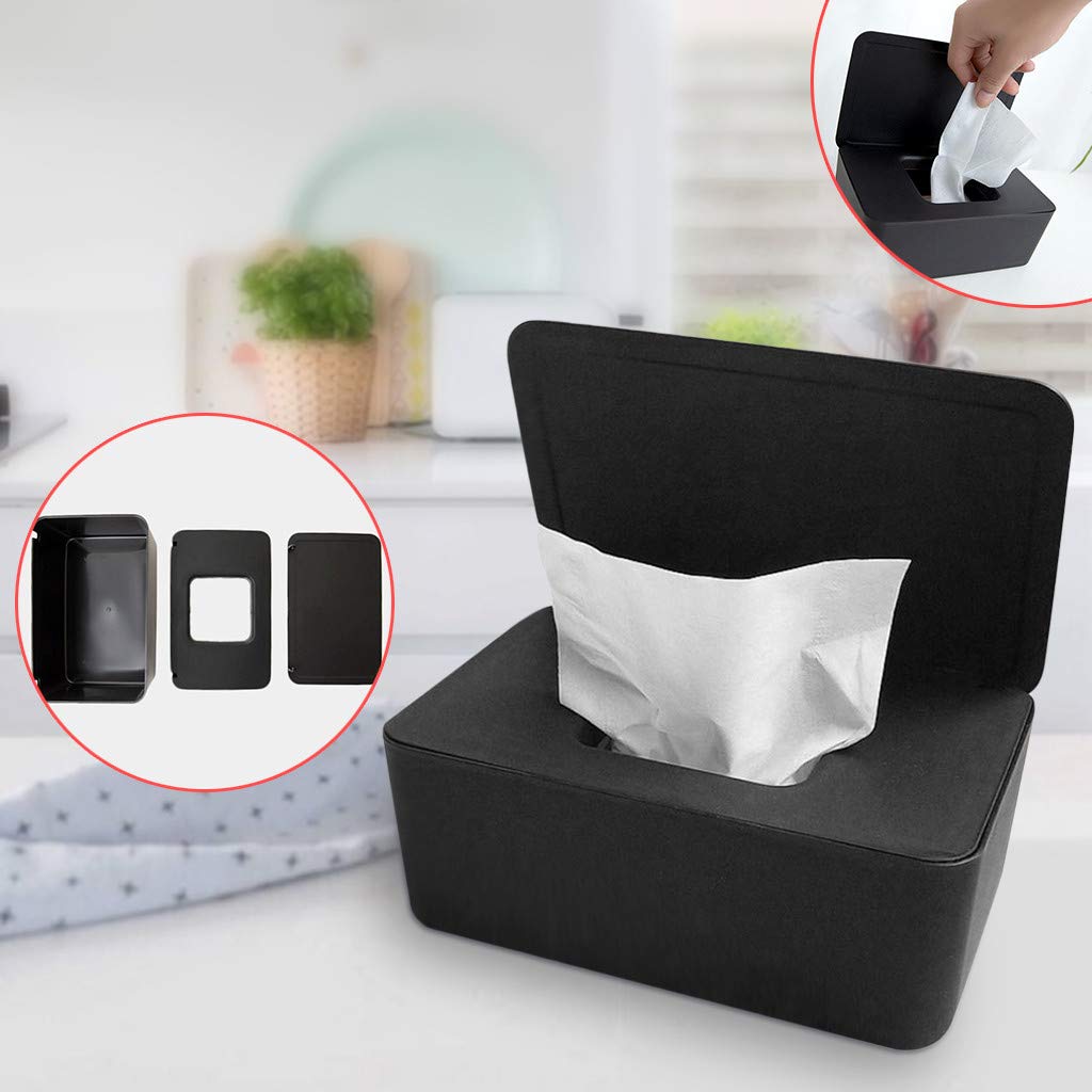 Exte Wet Wipes Dispenser Box with Dust Lid - Baby Nappy Wet Tissue Tissue Storage Case Napkin Holder (Black)