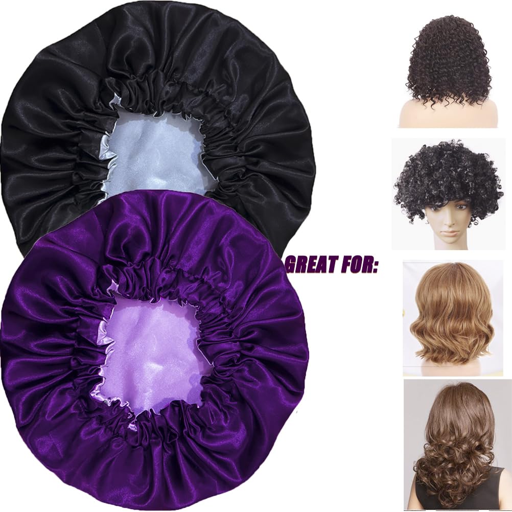 2 Pcs Silk Bonnet for Sleeping Satin Bonnet Double Layer Hair Bonnet for Curly Hair Comforable Satin Hair Wrap Reversible Sleep Cap