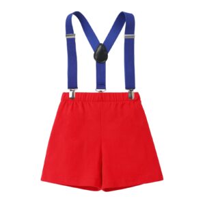 Baby Boy First Birthday Cake Smash Outfit My 1st Birthday Party Photo Shooting Props Gentleman Bow Tie Cotton Short Sleeve Romper Bodysuit Y-Back Suspenders Shorts Pants 3pcs Set Red 12-18 Months