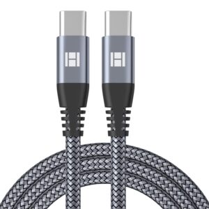 hankn usb c to usb c cable 3.3ft, pd fast charging cable 60w usb type c male to male nylon braided cord data charger cable (grey, 1m)