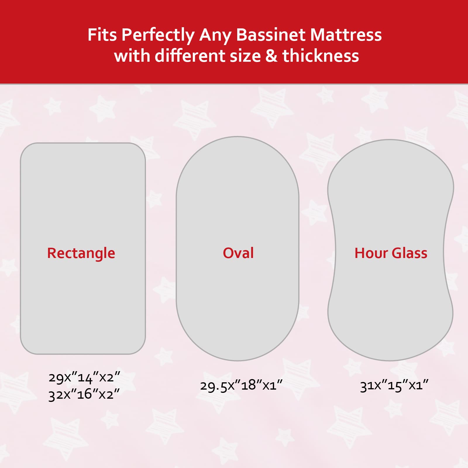 Bassinet Sheet, 33" X 17" Flexible for Different Cradle and Bassinet Mattress, Soft Breathable Universal Sheet for Rectangle, Oval, Hourglass Bassinet Mattress, Pink Star