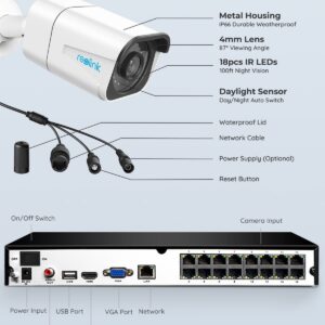 REOLINK 4K Security Camera System, Smart Person Vehicle Detection Wired Outdoor Indoor PoE Kit, RLK16-800B8 Bundle with PTZ PoE Camera RLC-823A