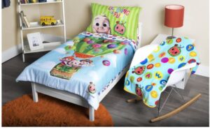 cocomelon 4 pc toddler bed set with bonus blanket