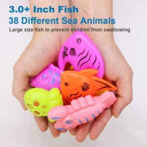 Magnetic Fishing Game Bath Toys for Kids Ages 4-8, 2 Fishing Poles 2 Fishing Nets and 38 Floating Magnet Ocean Sea Animals Bathtub Toys for Kids Toddlers Toys