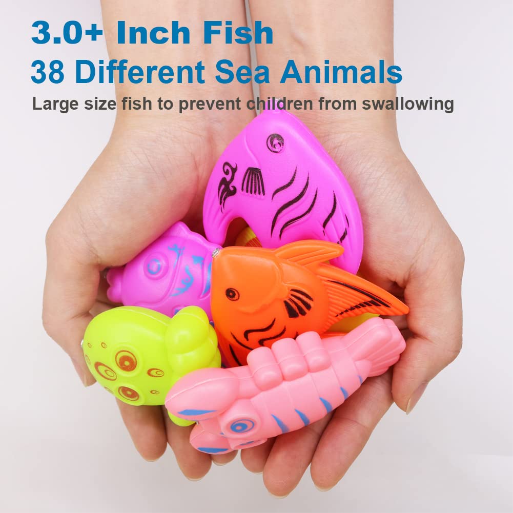 Magnetic Fishing Game Bath Toys for Kids Ages 4-8, 2 Fishing Poles 2 Fishing Nets and 38 Floating Magnet Ocean Sea Animals Bathtub Toys for Kids Toddlers Toys