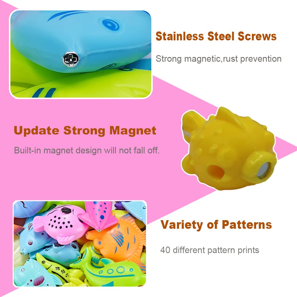 Magnetic Fishing Game Bath Toys for Kids Ages 4-8, 2 Fishing Poles 2 Fishing Nets and 38 Floating Magnet Ocean Sea Animals Bathtub Toys for Kids Toddlers Toys