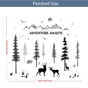 Prabahdak 3 Sheets Woodland Nursery Wall Decals Forest Deers Wall Stickers Bears Pine Tree Wall Decals Inspirational Quote Mountain Animal Sun Wall Stickers DIY Wall Decals for Kids' Room