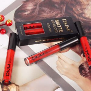 AMY'S DIARY 3Pcs Dark Red Matte 24 hour Liquid Lipstick Sets,Matte Lip Stain Long Lasting 24 Smudge Waterproof Lip Gloss Gift Makeup Set Lipstick for Women Lippies (06)