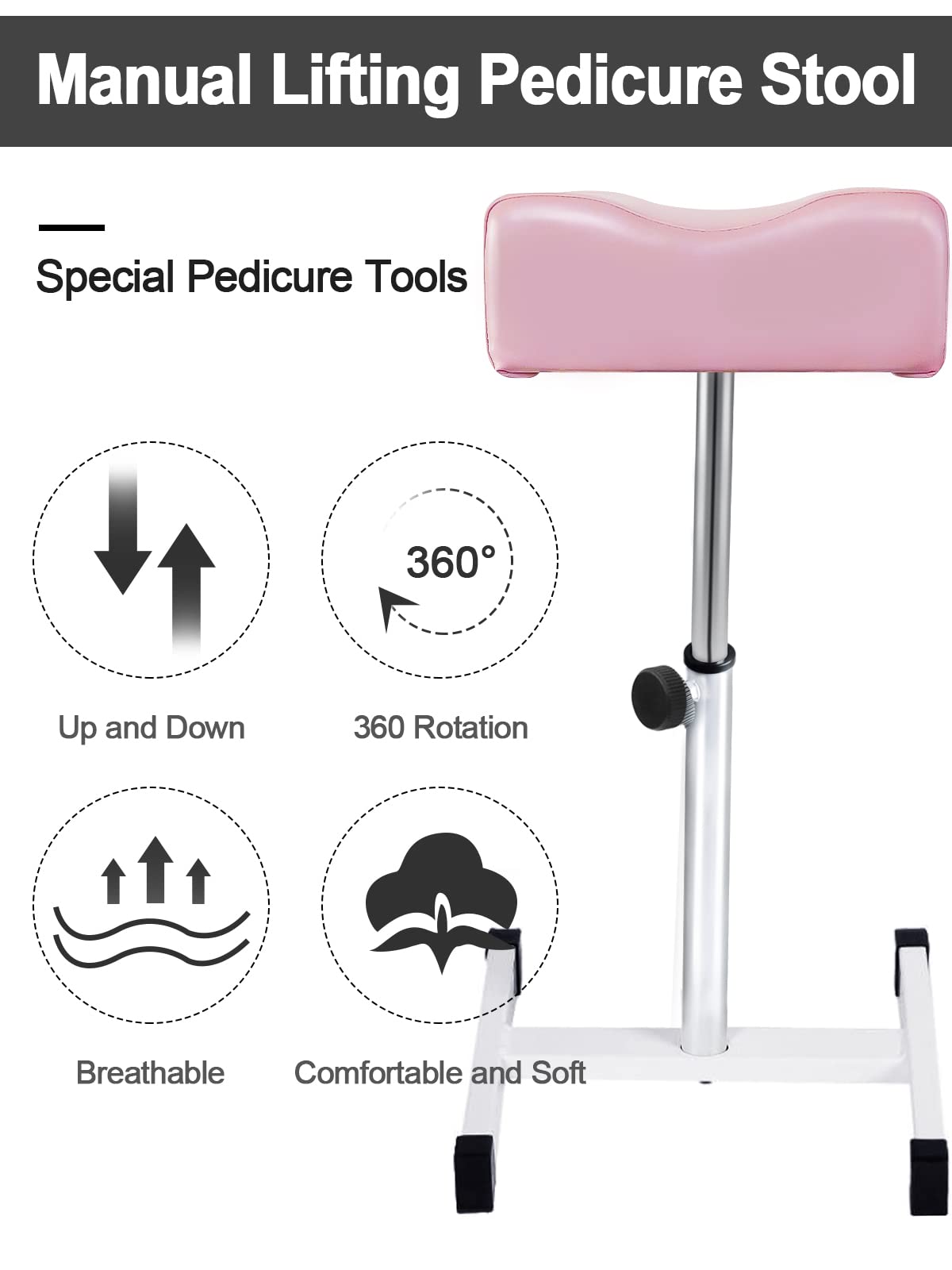 Kalolary Pedicure Foot Rest, Adjustable Height Pedicure Stool Manicure Nail Equipment for Nail Technician Salon Spa (Pink)