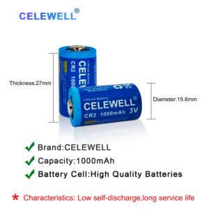 CELEWELL 【10-Year Warranty】 4Pcs CR2 3V 1000mAh Lithium Battery