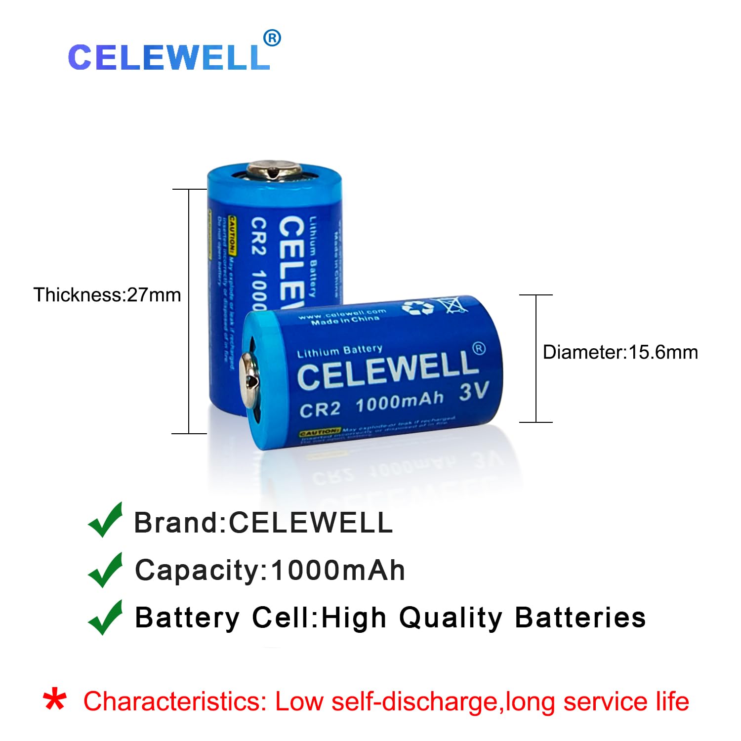 CELEWELL 【10-Year Warranty】 4Pcs CR2 3V 1000mAh Lithium Battery