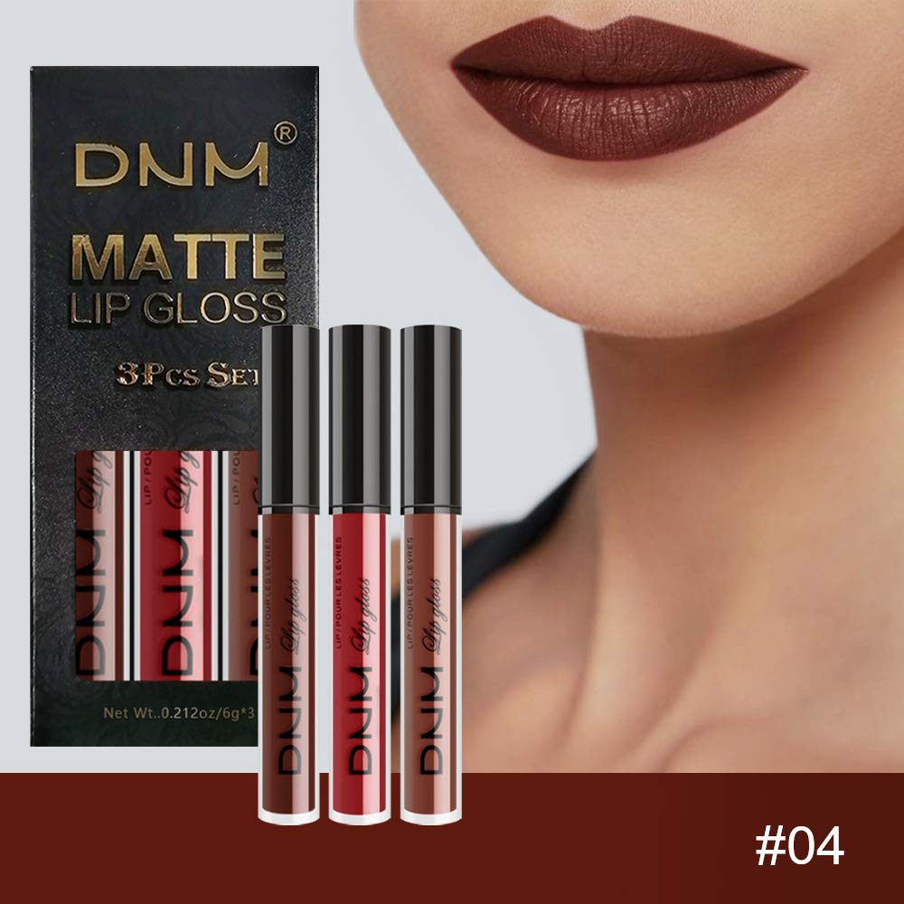 AMY'S DIARY 3Pcs Dark Red Brown Matte 24-Hour Liquid Lipstick Sets, Permanent Stay On Lipstick Lip Set Smudge Proof Matte Labial Mate For Women 24 Horas Originales(Set02)