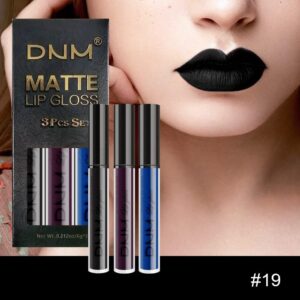 evpct 3Pcs Dark Black Purple Blue Matte Liquid Lipstick Halloween for Women Long Lasting Smudge Proof DNM Black 24 Hours Original Lip Liner and Lipstick Stain Makeup Set labial mate larga duracion 24