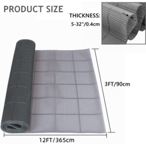 tonchean Non-Slip Drainage Floor Mat 3x12 Ft Commercial Wet Area Mats for Indoor Outdoor PVC Kitchen Anti-Fatigue Drainage Matting Restaurant Bar Flooring Mat with Holes for Swimming Pool Shower Grey