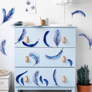 mefoss 4 sheets blue feather wall decals peel and stick diy feather wall stickers art for living room bedroom kids room wall decor kitchen window furniture decorations