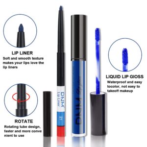 AMY'S DIARY 2pcs Blue Matte Lip Liner and Lipstick Makeup Set, Liquid Lipstick 24H and Lip Liner Set Matt Liquid Lips Make Up Waterproof Long Lasting Lipstick Matte Kit with Lip liner (08)